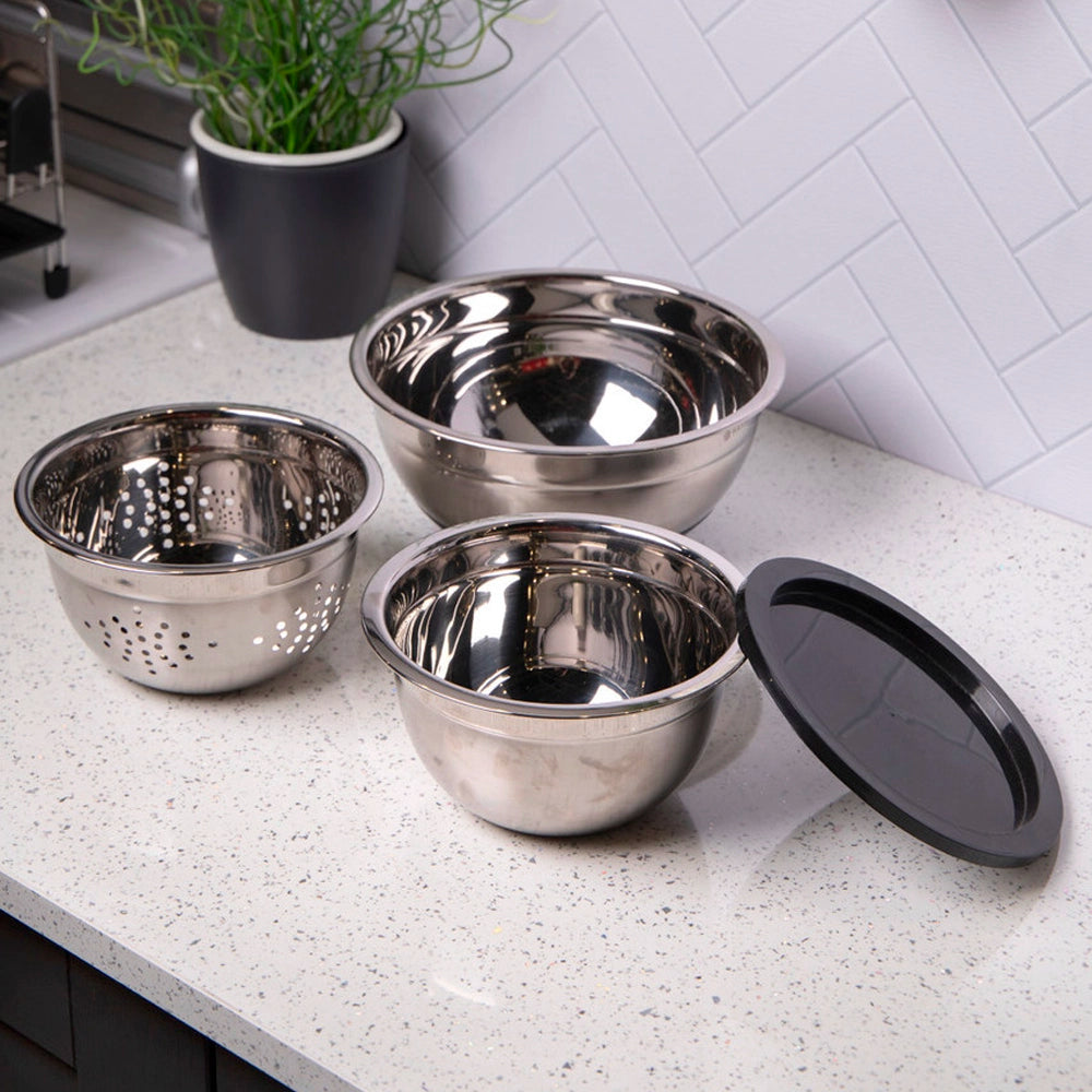 MasterClass Smart Space Stainless Steel Three Piece Bowl Set with Cola ...