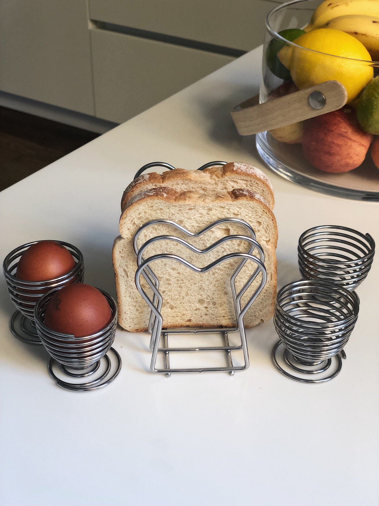 Spiral Chrome Egg Cups and Toast Holder Set – Jean Patrique ...