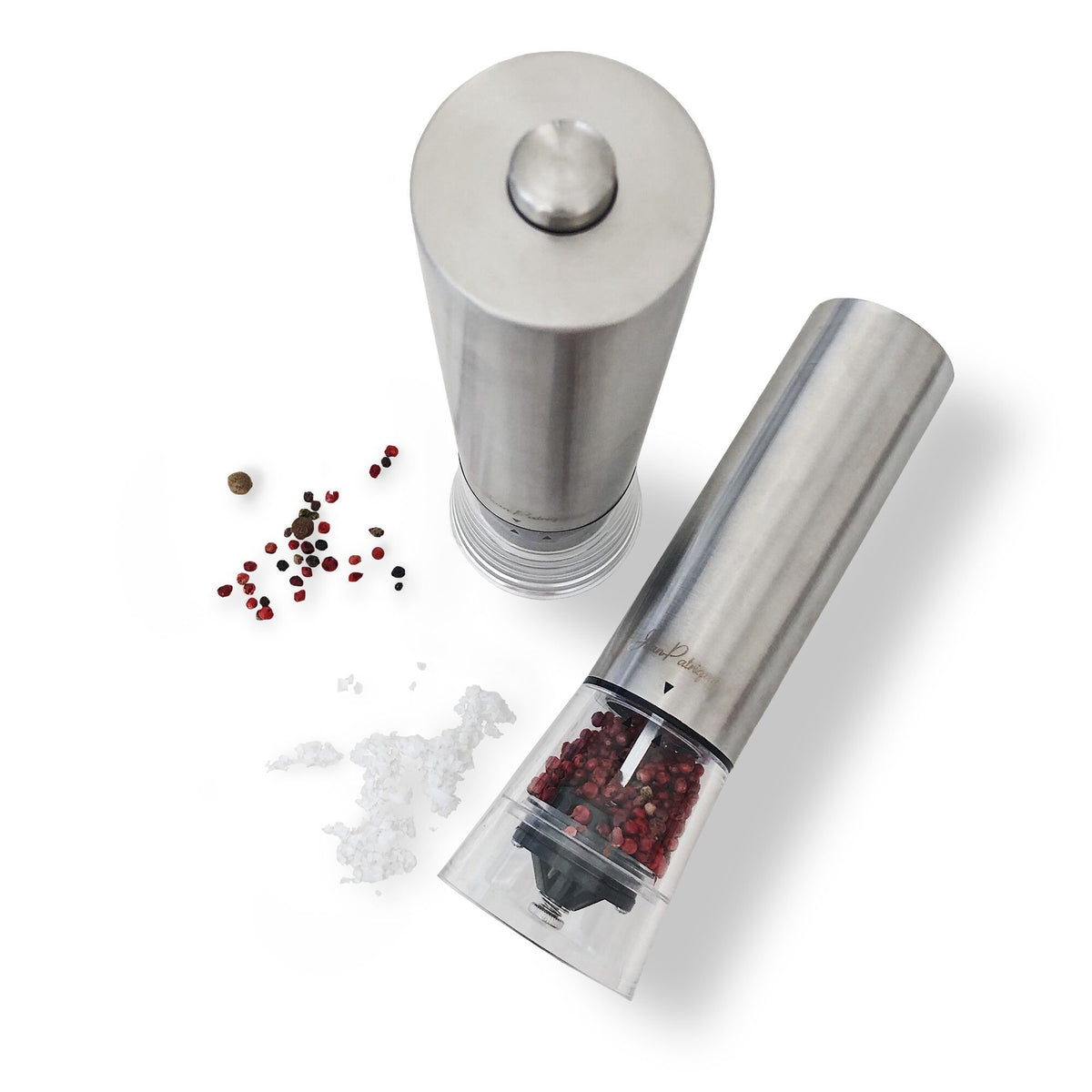 One-Touch Stainless Steel Electronic Salt and Pepper Mill Set of Two ...